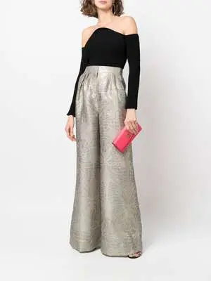 Alberta Ferretti Wide-leg Metallic Jacquard Trousers