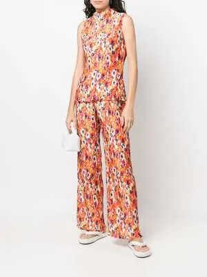 MSGM Pleated Floral-print Trousers - Orange