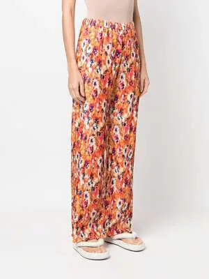 MSGM Pleated Floral-print Trousers - Orange