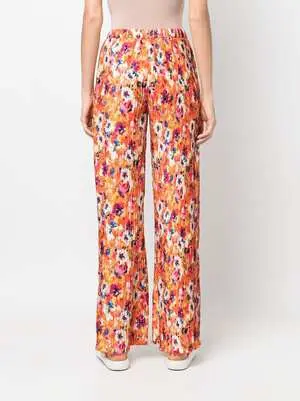 MSGM Pleated Floral-print Trousers - Orange
