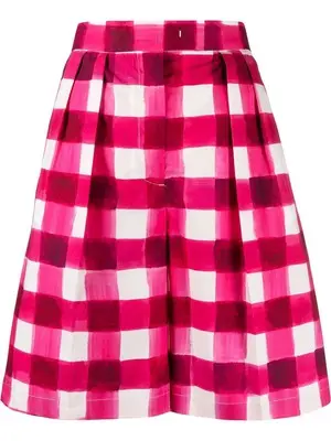 MSGM Gingham Print Knee-length Shorts - Pink