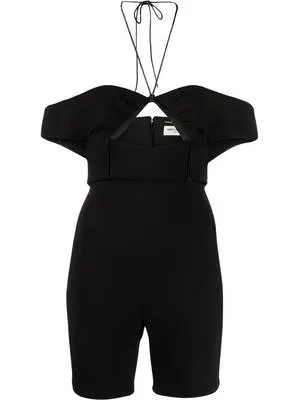Saint Laurent Halterneck Cold-shoulder Playsuit - Black