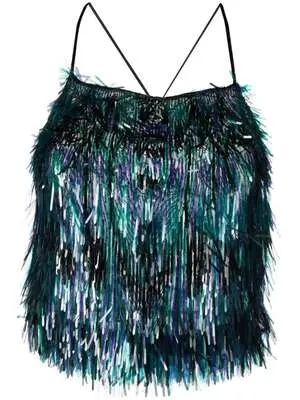Alberta Ferretti Sequin-fringed Wrap-tie Top
