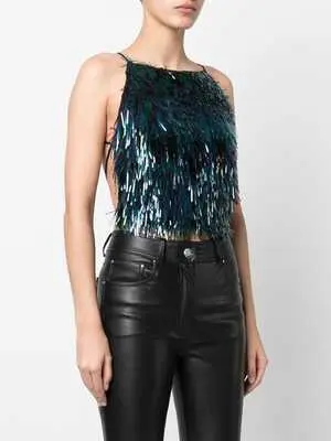 Alberta Ferretti Sequin-fringed Wrap-tie Top
