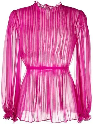 Alberta Ferretti Pleated Long-sleeve Blouse
