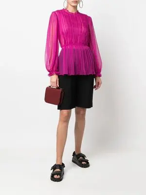 Alberta Ferretti Pleated Long-sleeve Blouse