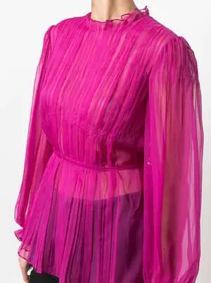 Alberta Ferretti Pleated Long-sleeve Blouse