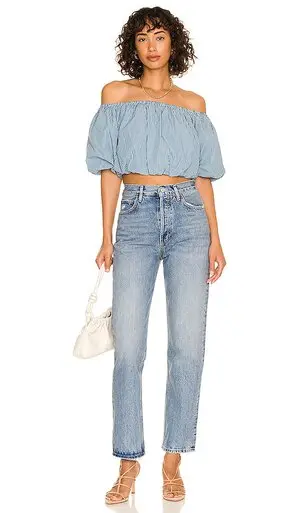 Nation Ltd Sonali Bubble Hem Top In Blue