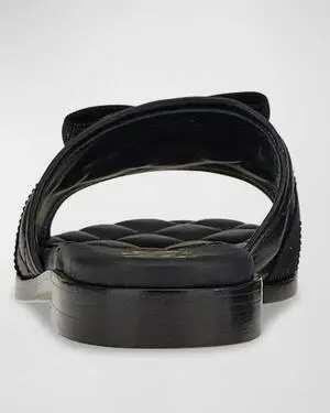 FERRAGAMO Quilted Lambskin Bow Flat Sandals - Nero