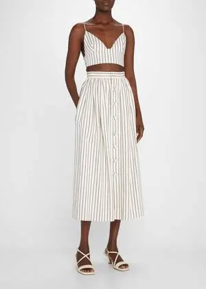 Adam Lippes Stripe Denim Midi Skirt