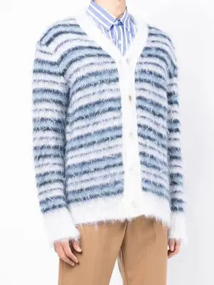 Marni Striped V-neck Cardigan - Blue
