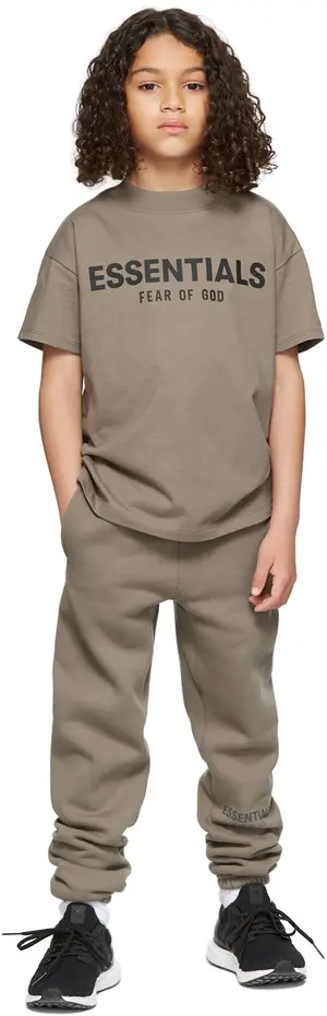ESSENTIALS Essentials Kids Taupe Logo T-Shirt - Umber