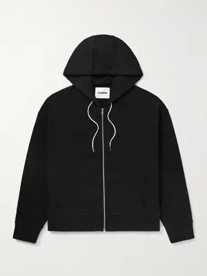 JIL SANDER Logo-embroidered Cotton-jersey Zip-up Hoodie