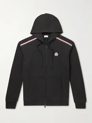 Moncler Logo-embroidered Striped Zip-up Hoodie - Black