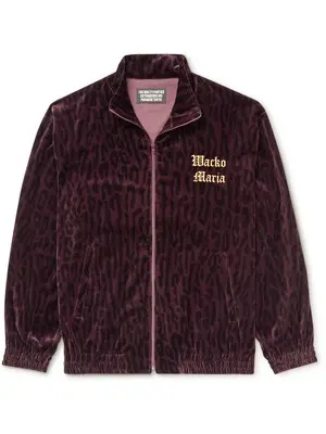 Wacko Maria Logo-Embroidered Leopard-Print Cotton-Velvet Track