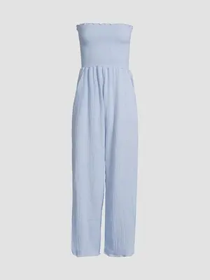 Peixoto Harriet Tassel-trimmed Smocked Jumpsuit Cloud Blue Iris
