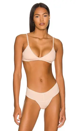 Eberjey Pima Stretch Cotton V Bralette In Beige - Buff