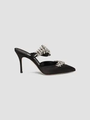 Manolo Blahnik Lurum 90mm Embellished Satin Mules - Black