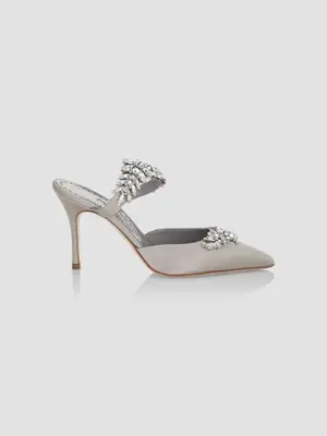Manolo Blahnik Lurum 90mm Embellished Satin Mules - Light Grey