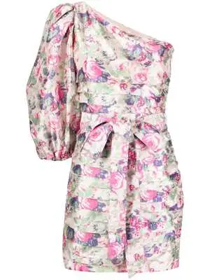 LoveShackFancy Floral Print One-shoulder Dress