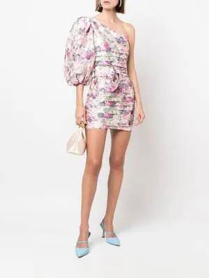 LoveShackFancy Floral Print One-shoulder Dress