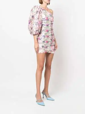 LoveShackFancy Floral Print One-shoulder Dress