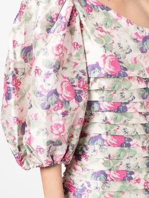 LoveShackFancy Floral Print One-shoulder Dress