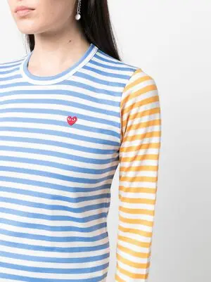 Play Comme Des Garcon Logo-patch Striped T-shirt