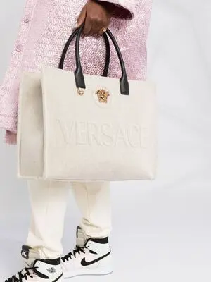 Versace La Medusa Canvas Tote Bag - Neutrals