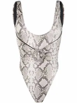 Philipp Plein Python-print Monokini Swimsuit - Neutrals