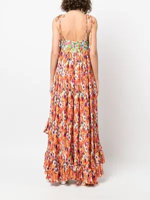MSGM Floral Print Pleated Maxi Dress