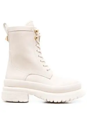 Valentino Garavani Chunky Lace-up Leather Boots - Neutrals