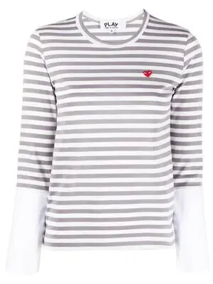 Play Comme Des Garcon Horizontal Stripe Long-sleeve T-shirt - Grey