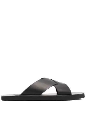 ANCIENT GREEK SANDALS Bios Cross-strap Leather Slides - Black