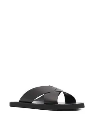 ANCIENT GREEK SANDALS Bios Cross-strap Leather Slides - Black