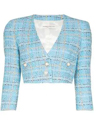 Alessandra Rich Pearl-embellished Cropped Tweed Jacket