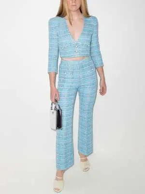 Alessandra Rich Pearl-embellished Cropped Tweed Jacket