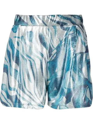 Alberta Ferretti Metallic Swirl Print Shorts - Blue