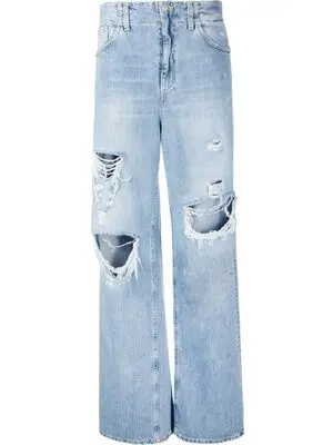 DONDUP Distressed Cotton Wide Leg Jeans