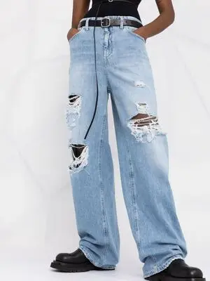 DONDUP Distressed Cotton Wide Leg Jeans