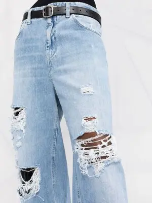 DONDUP Distressed Cotton Wide Leg Jeans