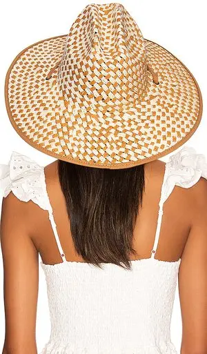 Lele Sadoughi Straw Checkered Hat In Tan