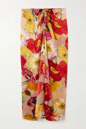Cult Gaia Nila Floral-print Tie-front Silk-blend Devoré Satin Sarong
