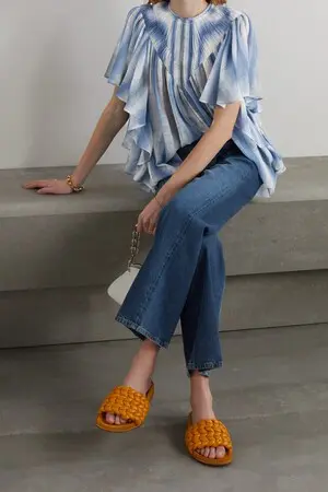 Chloé Tie-dyed Ruffled Wool-gauze Top