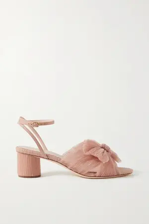 LOEFFLER RANDALL Dahlia Bow-Embellished Plissé-Organza Sandals Pink