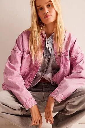 Free People Opal Swing Denim Jacket Acid Pink