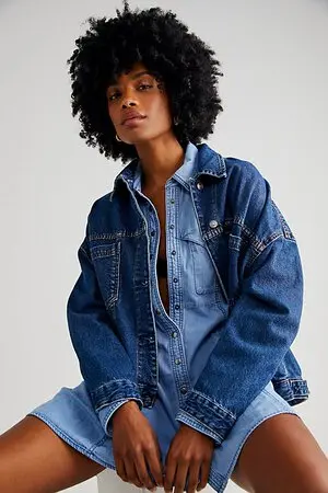 Free People Opal Swing Denim Jacket Mid Blue