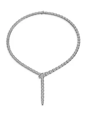 BVLGARI Serpenti Viper 18k & Pavè Diamond Necklace - White Gold