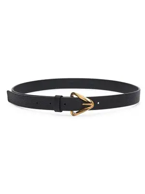 Bottega Veneta Women's Saint Germain Triangle-Buckle Leather Belt - Chalk  - Black