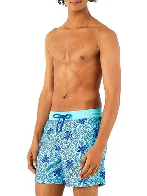 Vilebrequin Men's Flocked Turtle Splash Print Swim Shorts - Lazuli Blue  Lazuli Blue